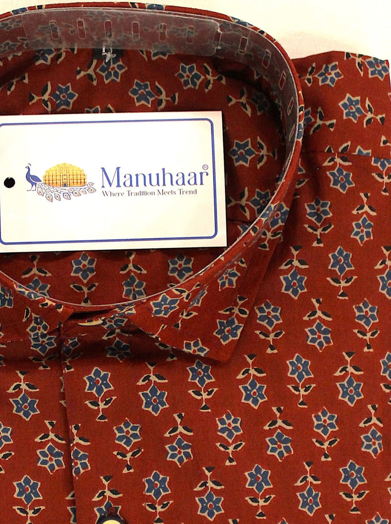 Maroon Bluebell Flower Half Shirt | Manuhaar